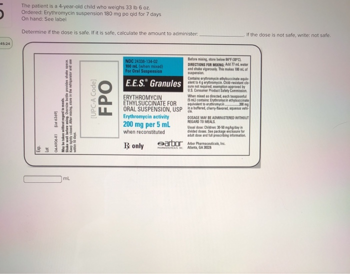 Solved The patient is a 4-year-old child who weighs 33 lb 6 | Chegg.com
