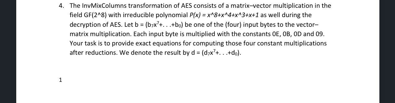 Solved Steps for The InvMixColumns transformation of AES | Chegg.com