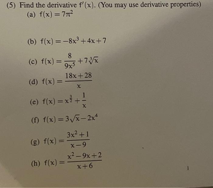 Solved (5) Find the derivative f'(x). (You may use | Chegg.com