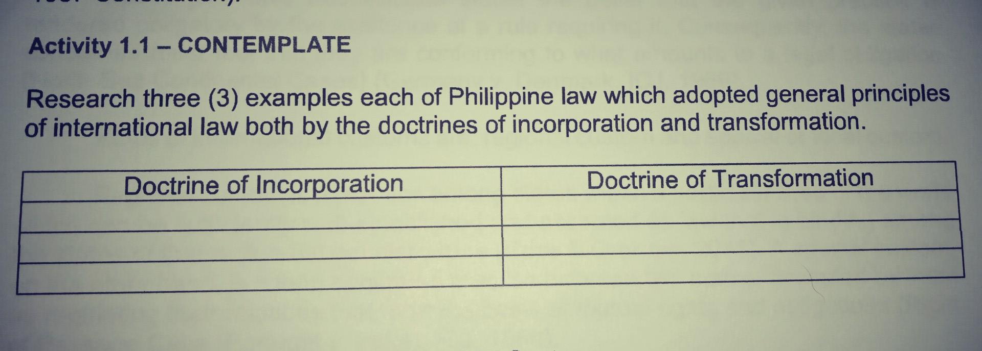 Research three (3) examples each of Philippine law | Chegg.com