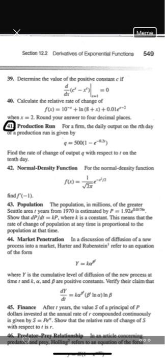Solved Meme Section 122 Derivatives of Exponential Functions | Chegg.com