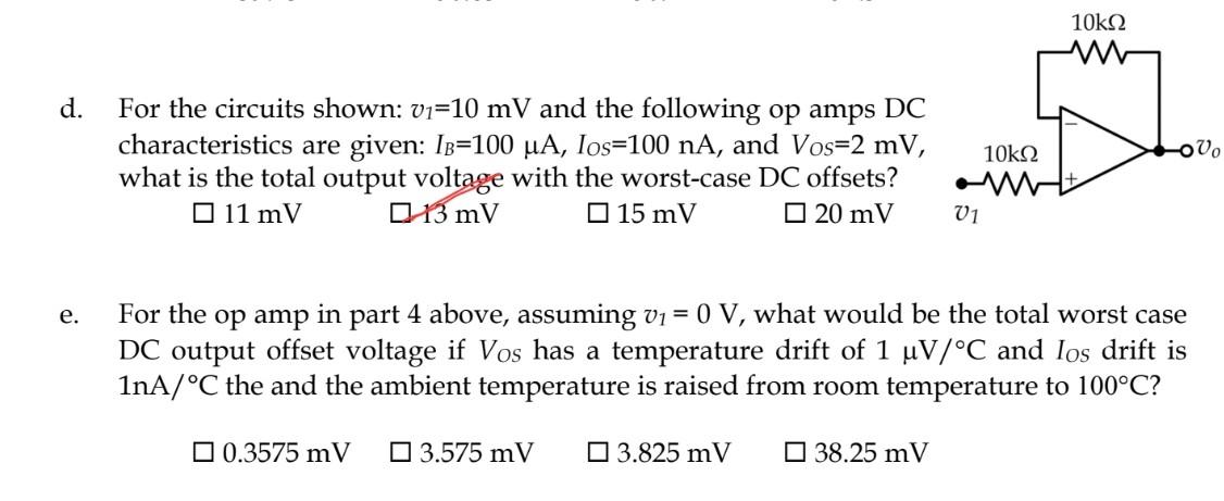 Solved D For The Circuits Shown V1 10mv And The Following