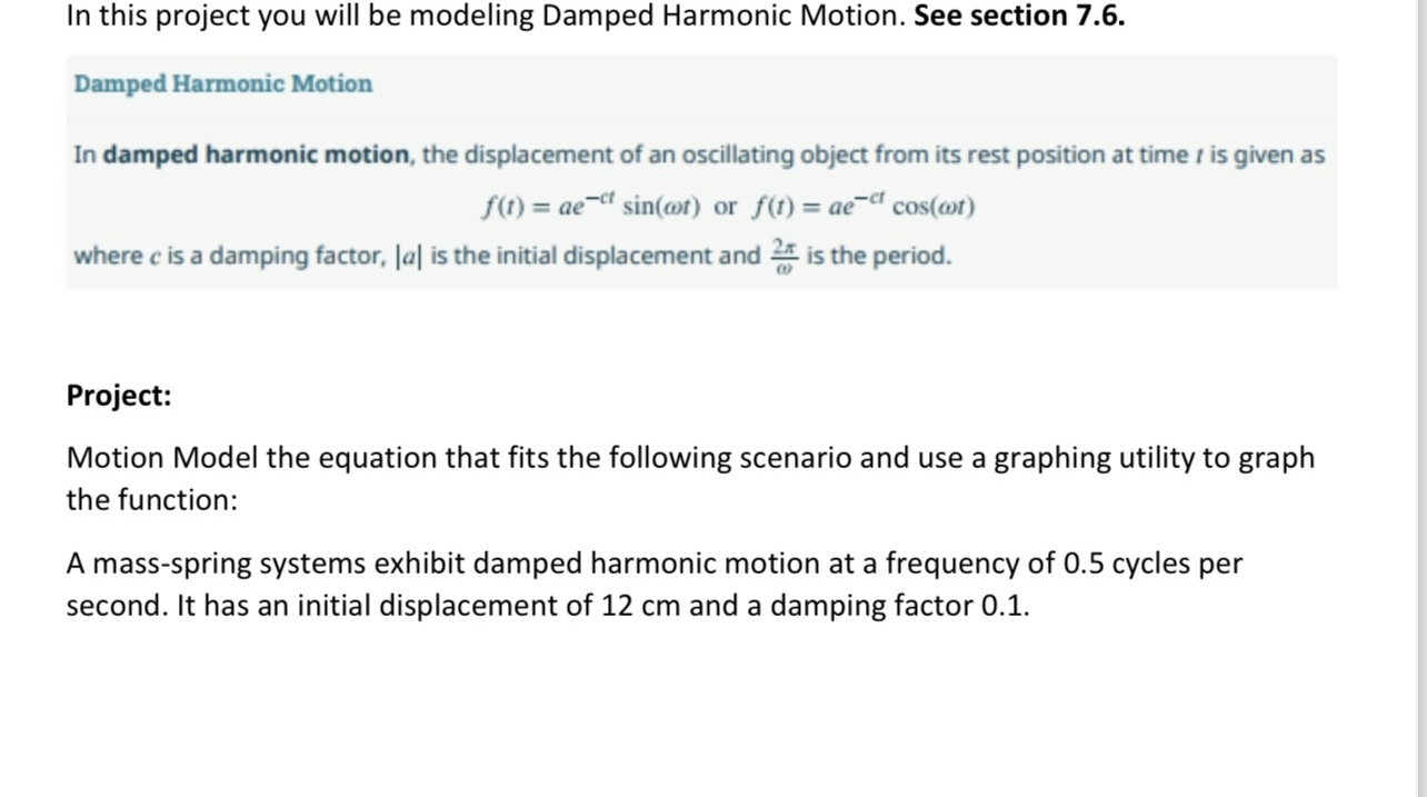 Solved In this project you will be modeling Damped Harmonic | Chegg.com