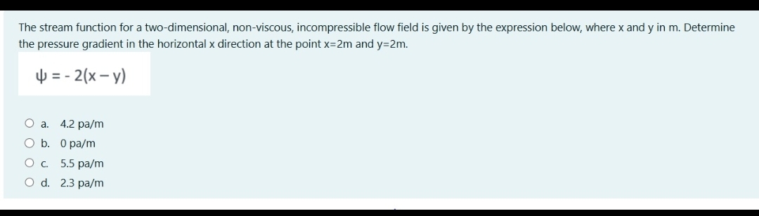 Solved The stream function for a two-dimensional, | Chegg.com