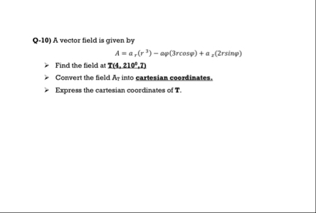 Q-10) ﻿A vector field is given | Chegg.com