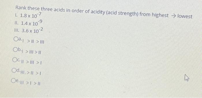 Solved Rank these three acids in order of acidity (acid | Chegg.com