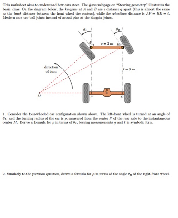Solved: This Worksheet Aims To Understand How Cars Steer. ... | Chegg.com