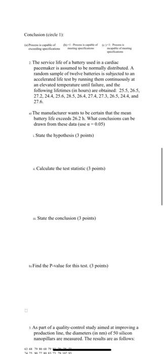 Solved Conclusion (circle 1) (a) Prosese ts capultic of | Chegg.com