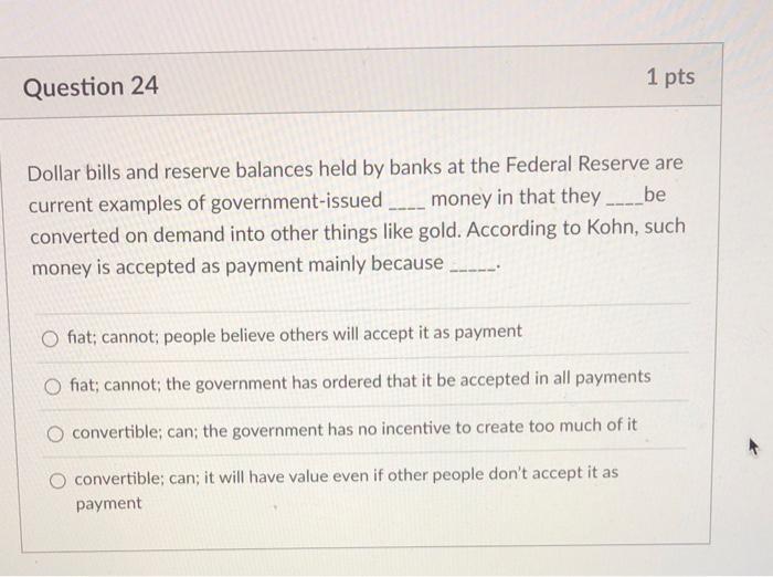 Solved Dollar bills and reserve balances held by banks at | Chegg.com