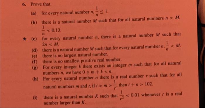 Solved 6. Prove that (a) for every natural number n,n1≤1. | Chegg.com