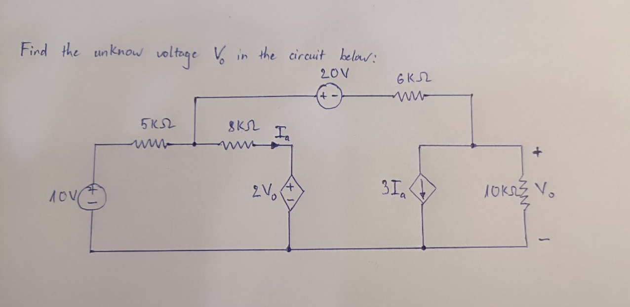 Solved Find the unknow voltage V0 ﻿in the circuit below: | Chegg.com