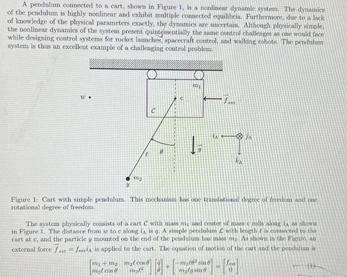 Solved A pendulum connected to a cart, shown in Figure 1 , | Chegg.com