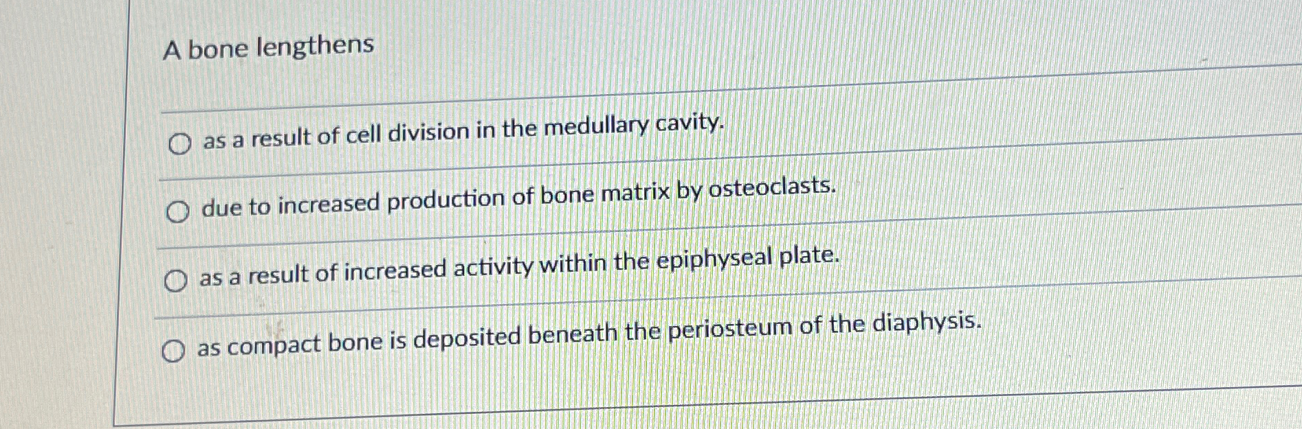 Solved A bone lengthens q,as a result of cell division in | Chegg.com