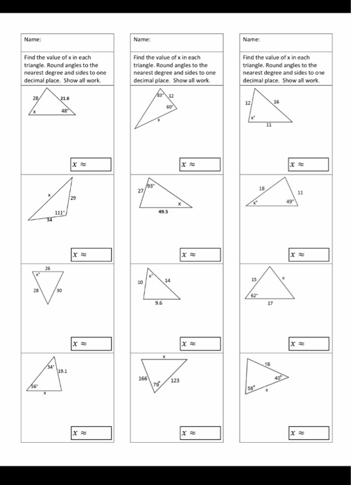 Solved Name: Find the value of x in each triangle. Round | Chegg.com