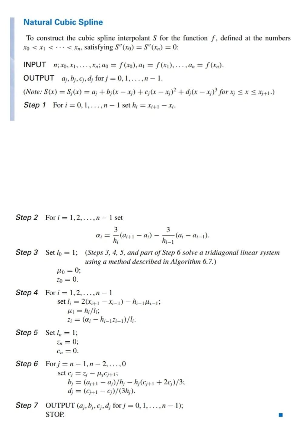 Solved Natural Cubic Spline To construct the cubic spline | Chegg.com