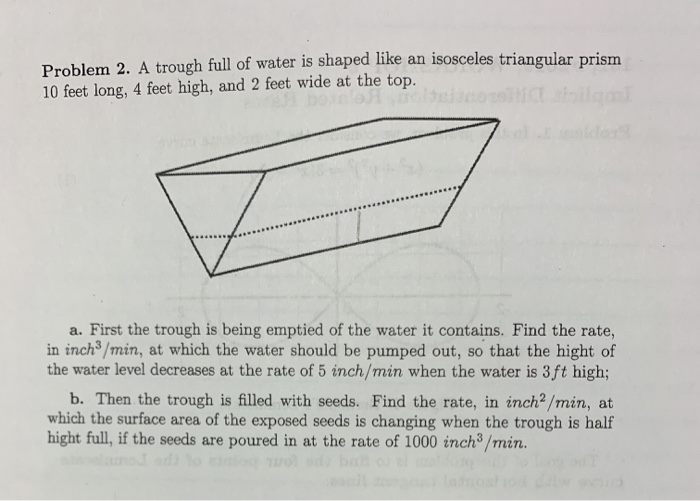Solved Problem 2. A trough full of water is shaped like an | Chegg.com