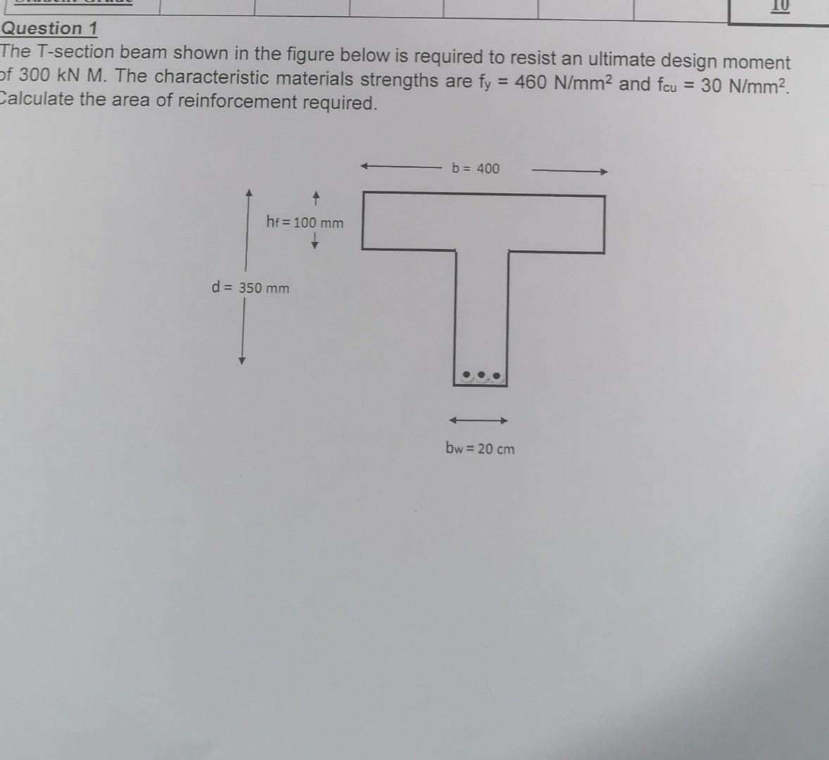 Solved LU Question 1 The T-section beam shown in the figure | Chegg.com