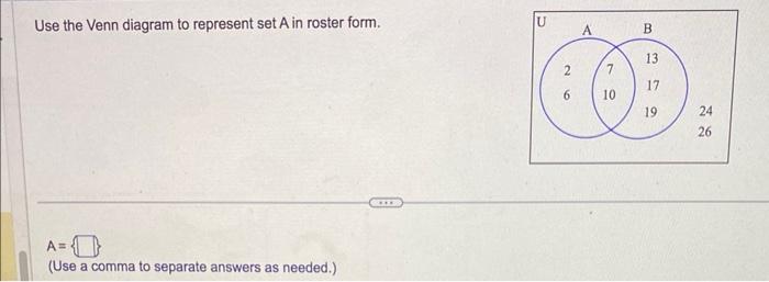 Solved Use the Venn diagram to represent set A in roster | Chegg.com
