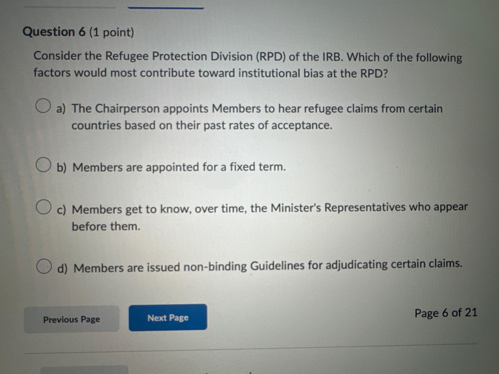 Solved Question 6 (1 ﻿point)Consider the Refugee Protection | Chegg.com