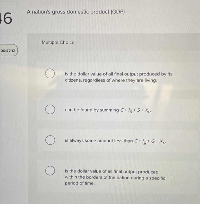 Solved A nation's gross domestic product (GDP) Multiple | Chegg.com