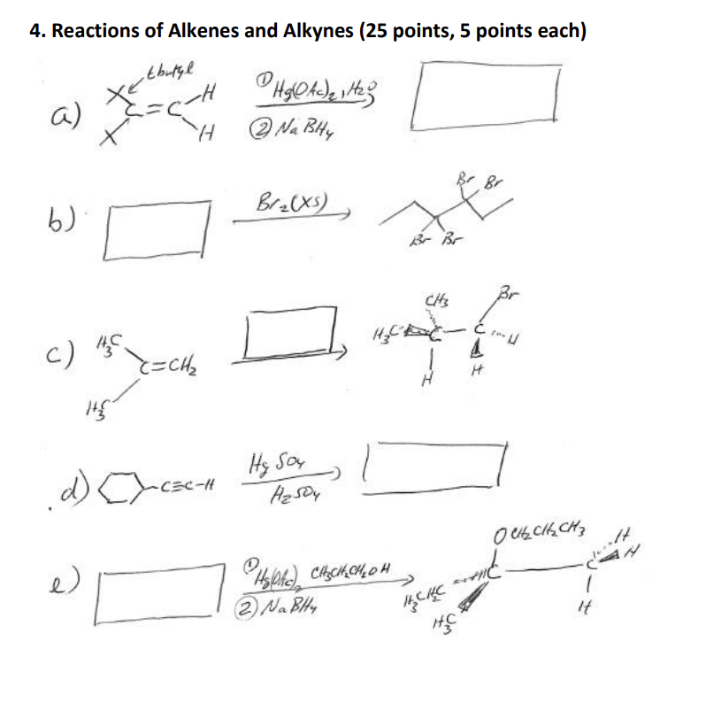 Solved Reactions of Alkenes and Alkynes ( 25 ﻿points, 5 | Chegg.com