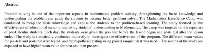 Solved Abstract Problem solving is one of the important | Chegg.com