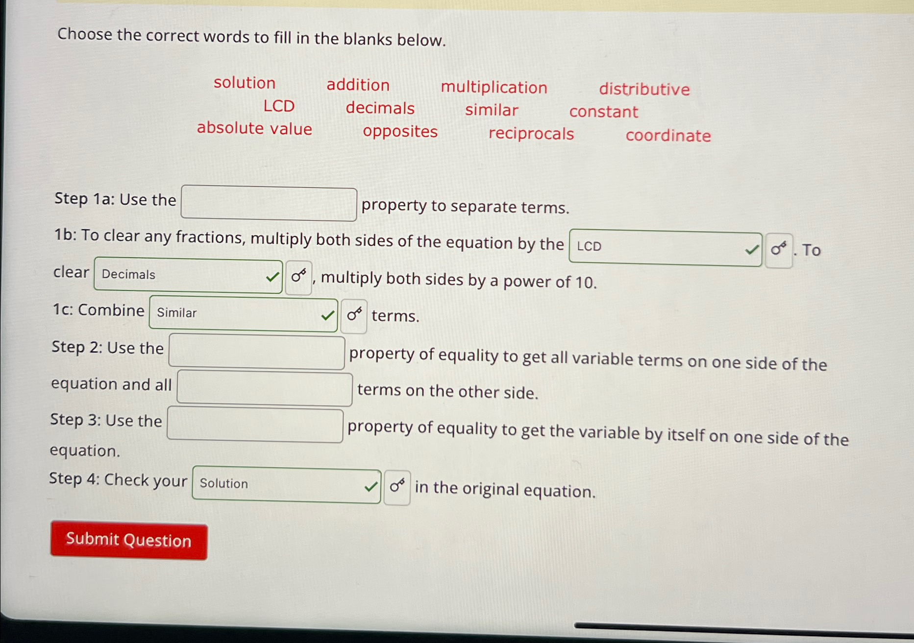 Solved Choose the correct words to fill in the blanks below | Chegg.com