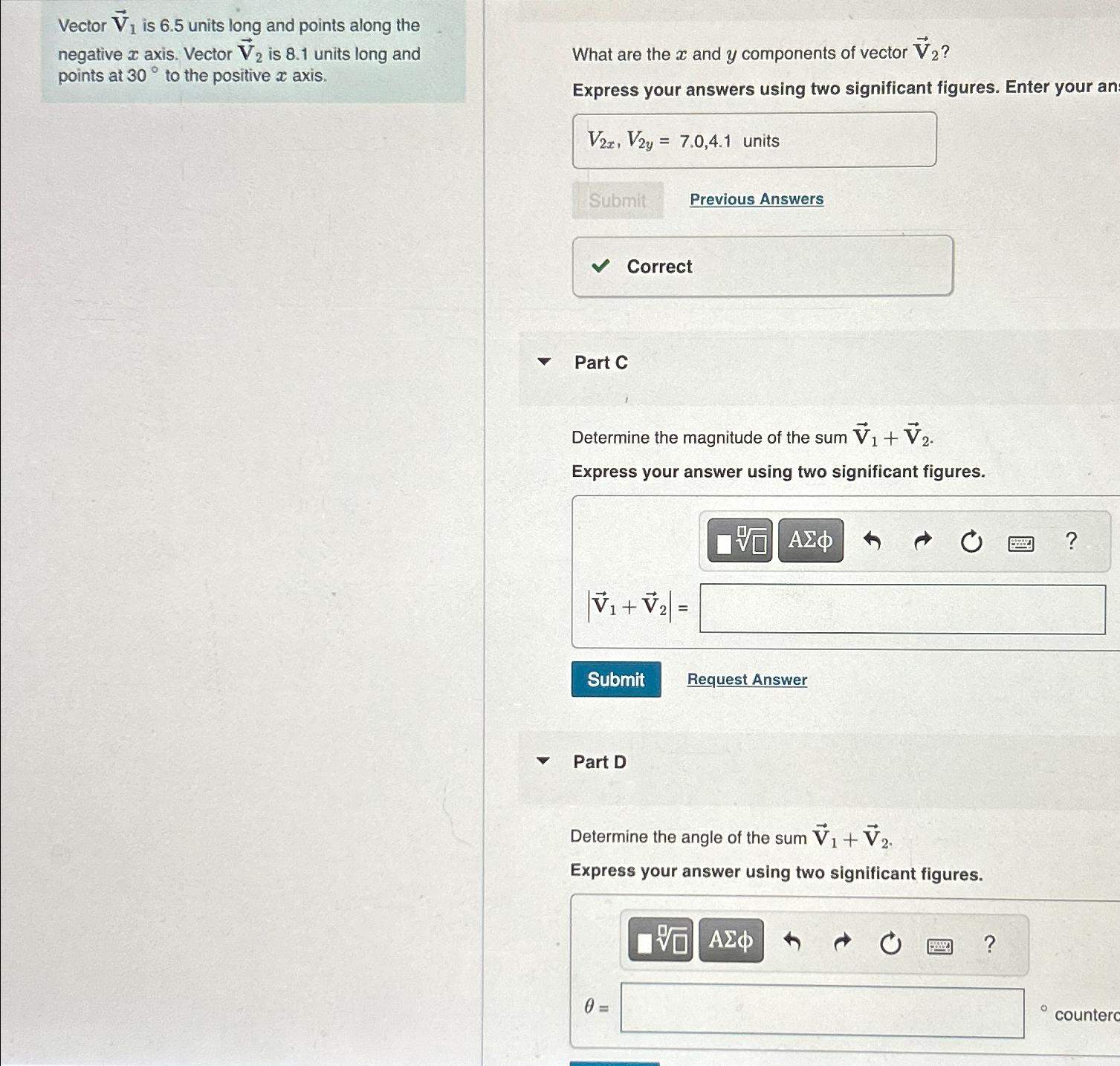 Solved Vector vec(V)1 ﻿is 6.5 ﻿units long and points along | Chegg.com