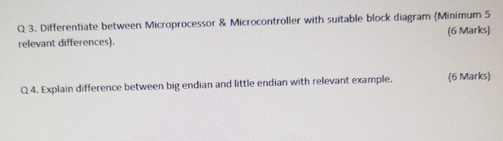 Solved Q3. Differentiate between Microprocessor & | Chegg.com