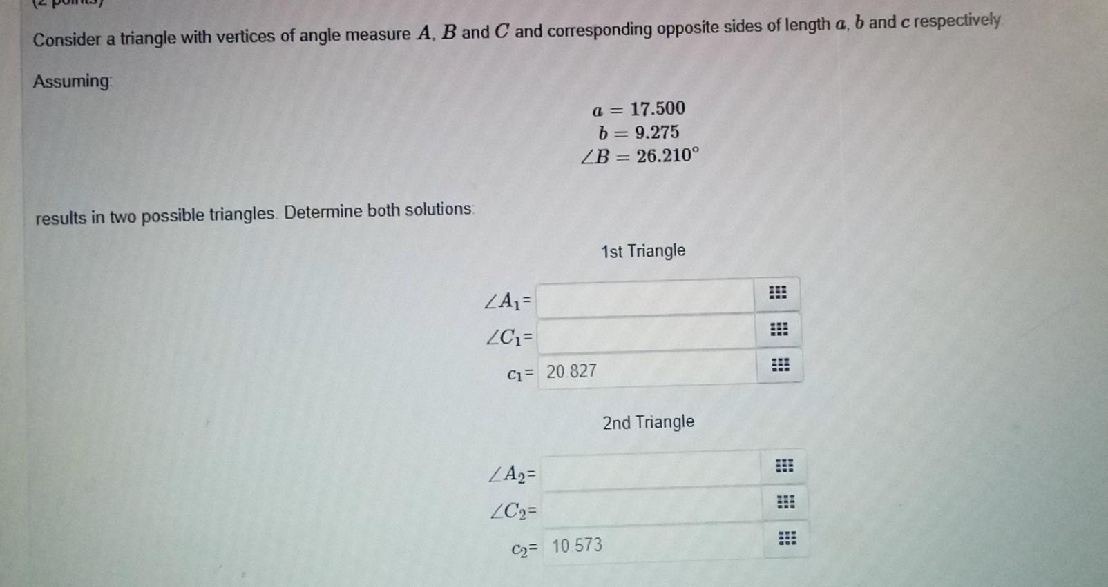 Solved Consider a triangle with vertices of angle measure | Chegg.com