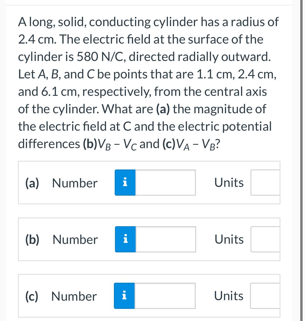 Solved A long, solid, conducting cylinder has a radius of | Chegg.com