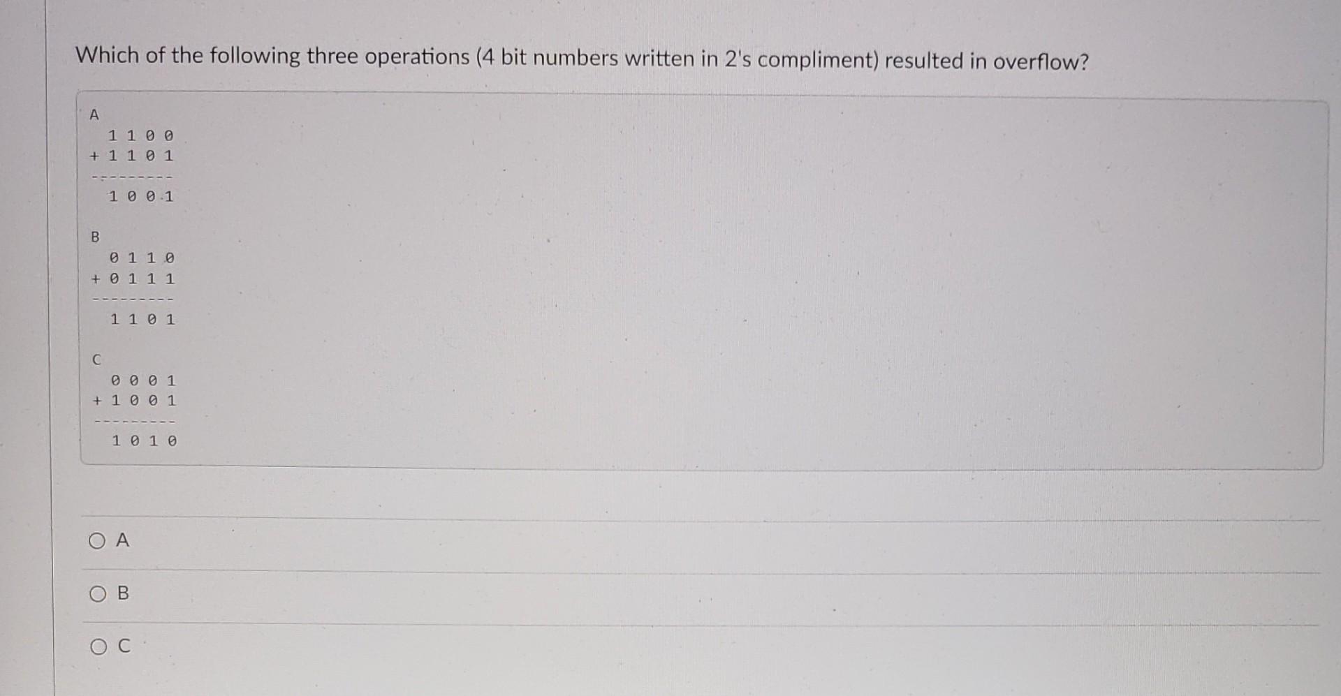 Solved Which of the following three operations (4 bit | Chegg.com