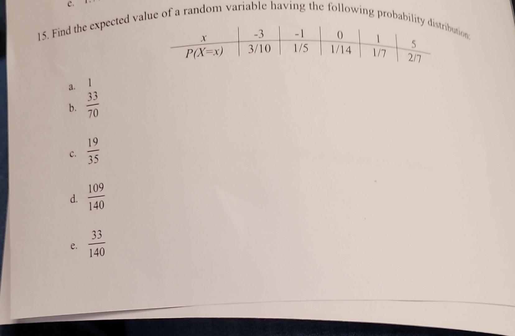 Solved 15. Find the expected value of a random variable | Chegg.com