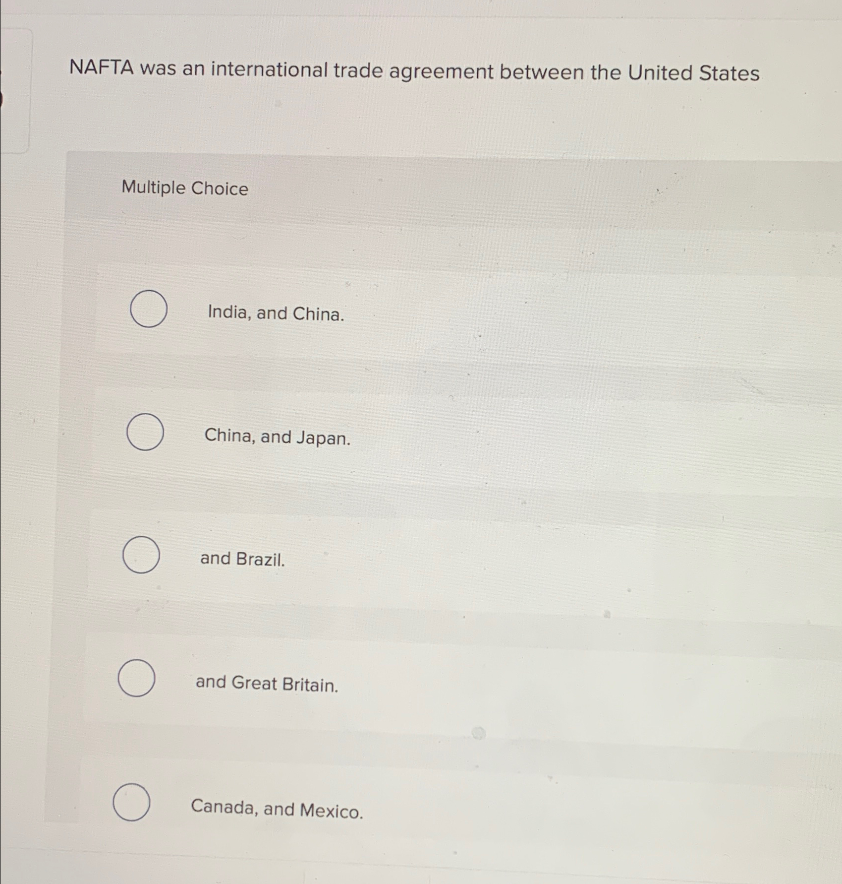 Solved NAFTA was an international trade agreement between | Chegg.com
