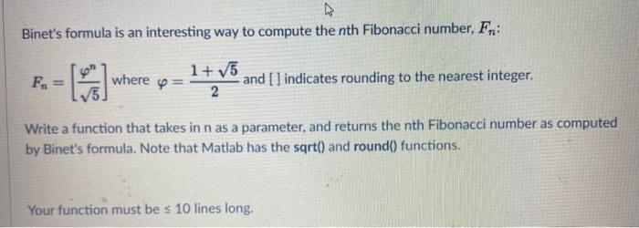 Solved Binet's formula is an interesting way to compute the | Chegg.com