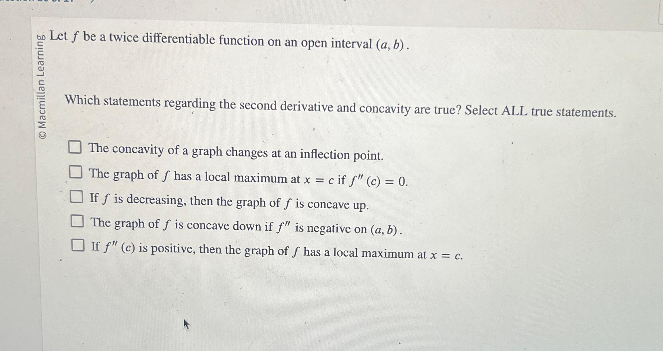 Solved ?c∞ ﻿Let f ﻿be a twice differentiable function on an | Chegg.com