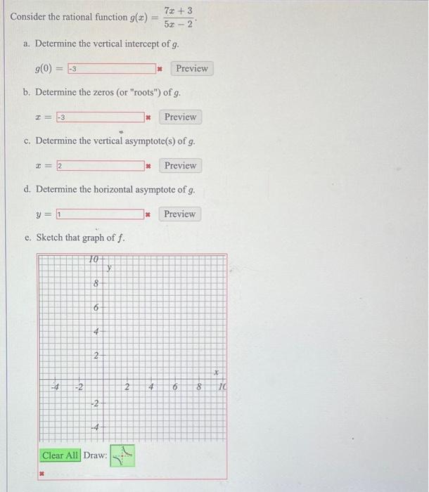 Solved nsider the rational function g(x)=5x−27x+3. a. | Chegg.com