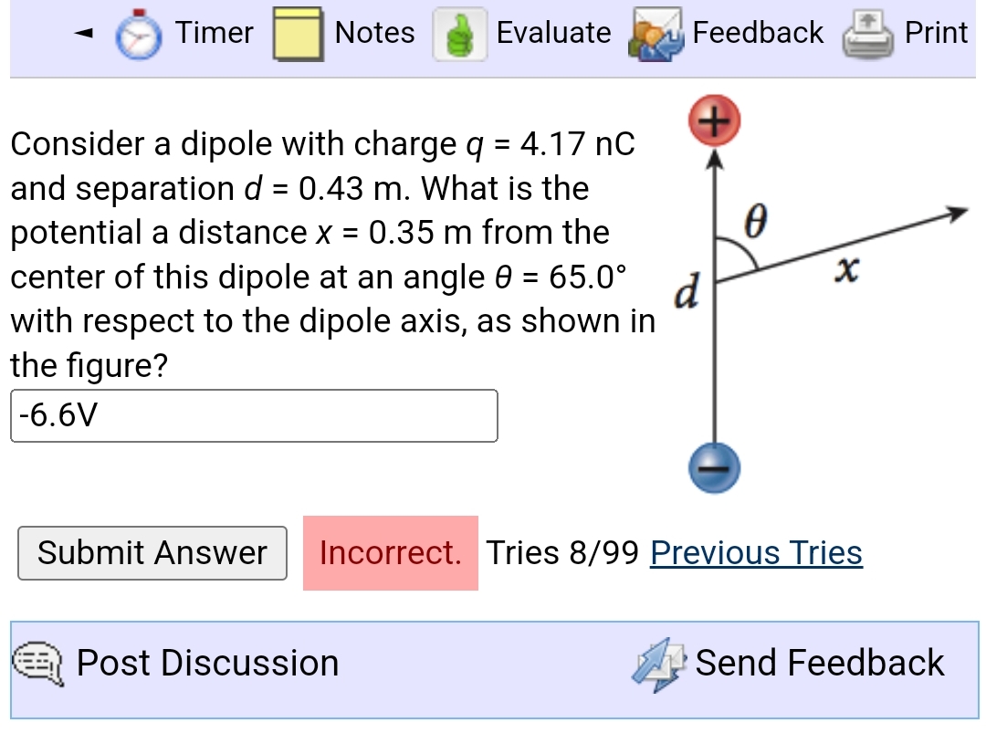 Solved Consider a dipole with charge q=4.17nCand separation | Chegg.com