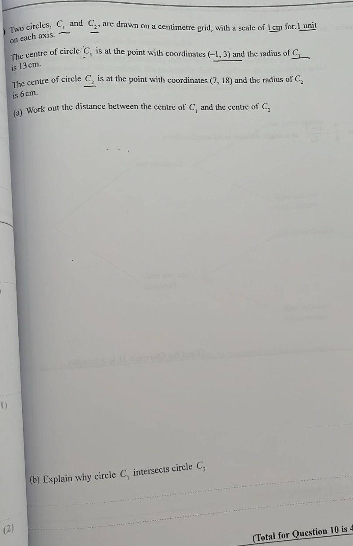 Solved Two circles, C1 ﻿and C2, ﻿are drawn on a centimetre | Chegg.com
