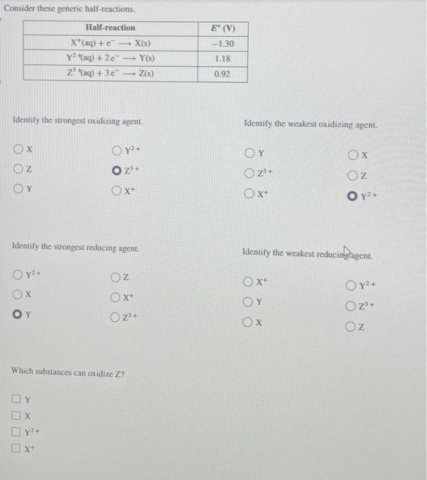 Solved Consider these generic half-reactions. Half-reaction | Chegg.com