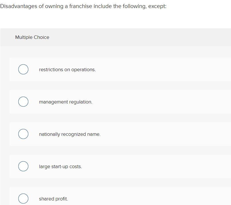 Solved Disadvantages of owning a franchise include the | Chegg.com