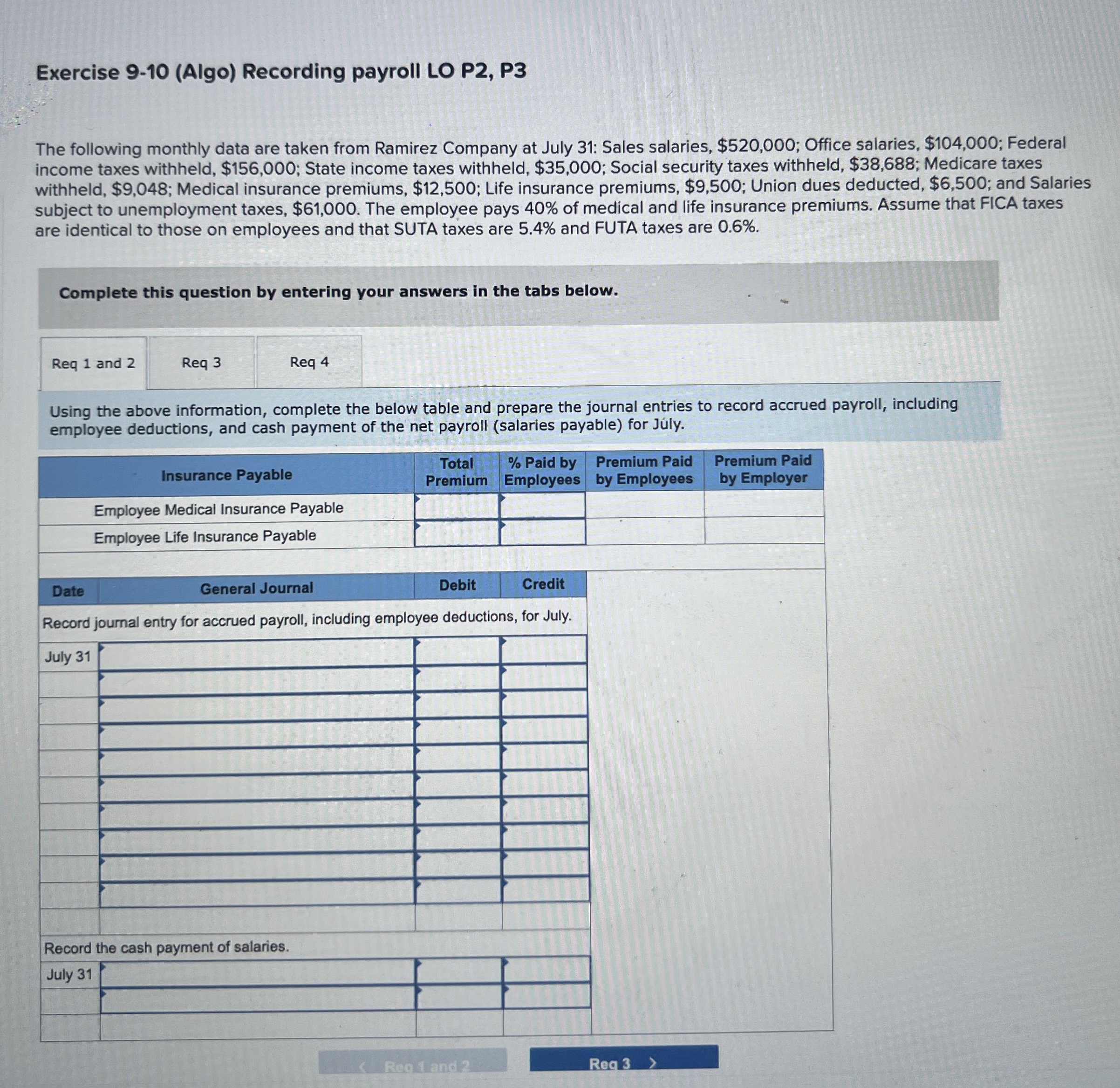 Solved Exercise 9-10 (Algo) ﻿Recording payroll LO P2, ﻿P3The | Chegg.com