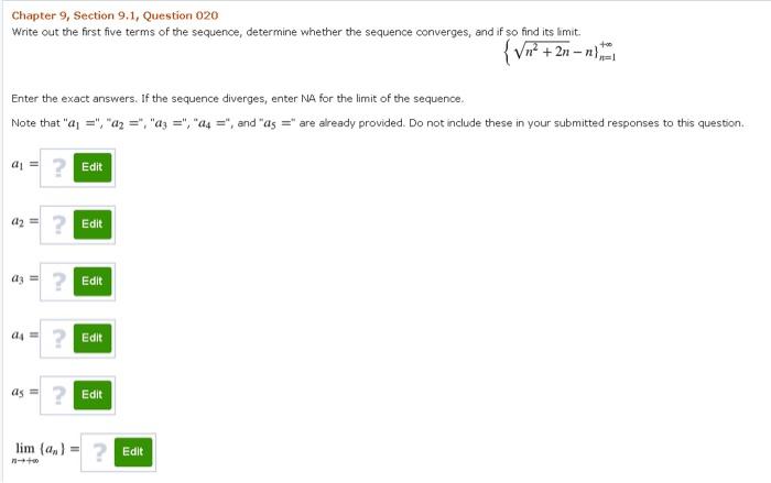 Solved Chapter 9, Section 9.1, Question 020 Write out the | Chegg.com