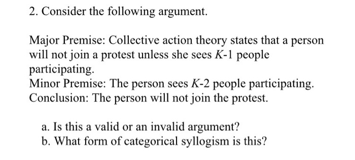 Solved 2. Consider the following argument. Major Premise: | Chegg.com