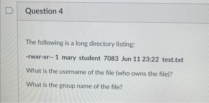 Solved The following is a long directory listing: -rwxr-xr-1 | Chegg.com