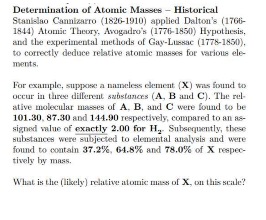 Solved Determination of Atomic Masses - ﻿HistoricalStanislao | Chegg.com