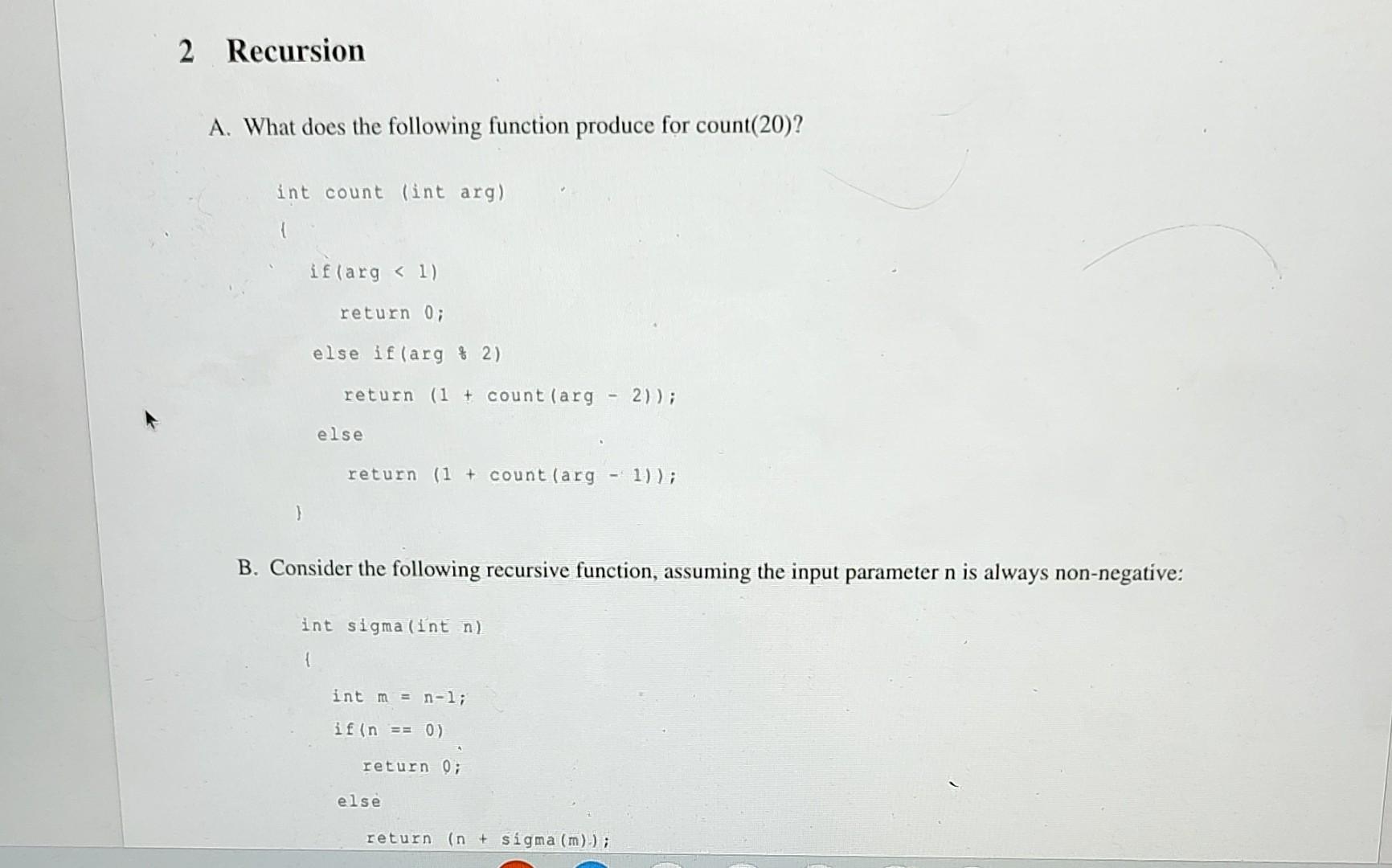 Solved A. What does the following function produce for count | Chegg.com