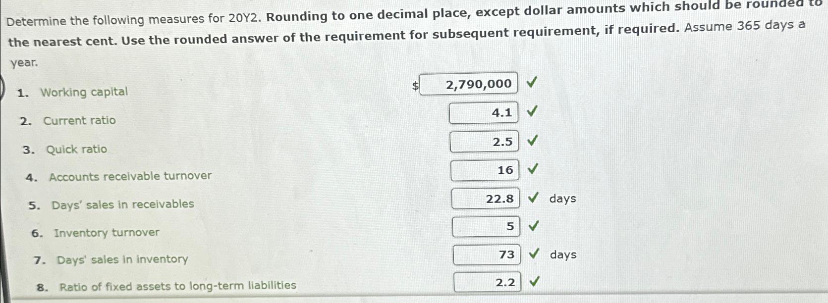 Solved Determine the following measures for 20Y2. Rounding | Chegg.com Solved Determine the following measures for 20Y2. Rounding | Chegg.com
