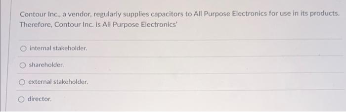 Solved Contour Inc., a vendor, regularly supplies capacitors | Chegg.com