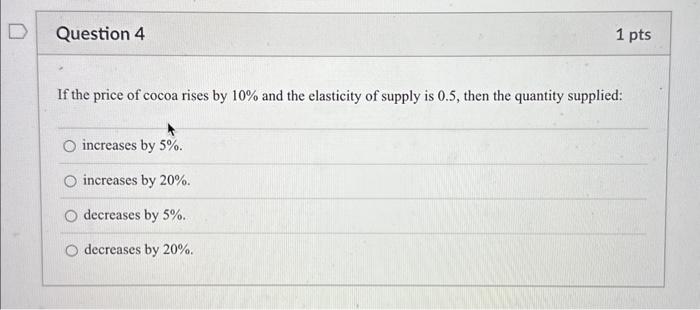 Solved If the price of cocoa rises by 10% and the elasticity | Chegg.com